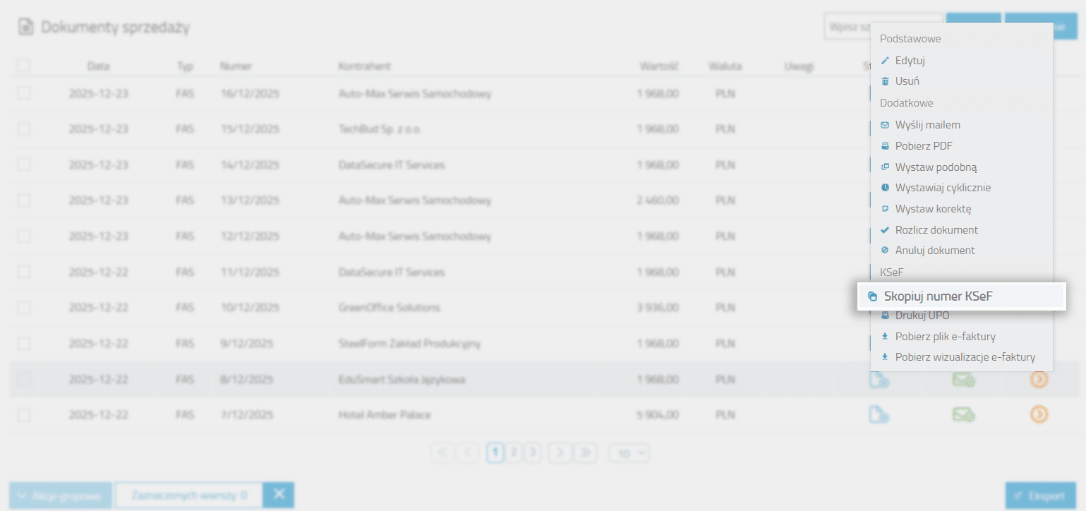 Obsługa KSeF dla faktur sprzedażowych - Streamsoft Firmino